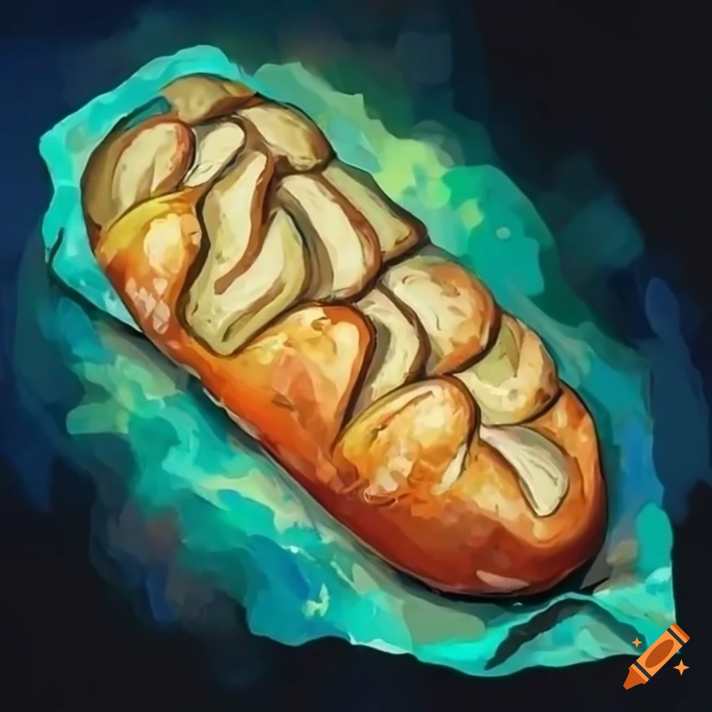 Fantasy loaf of french bread with green dragonscales and parchment ...