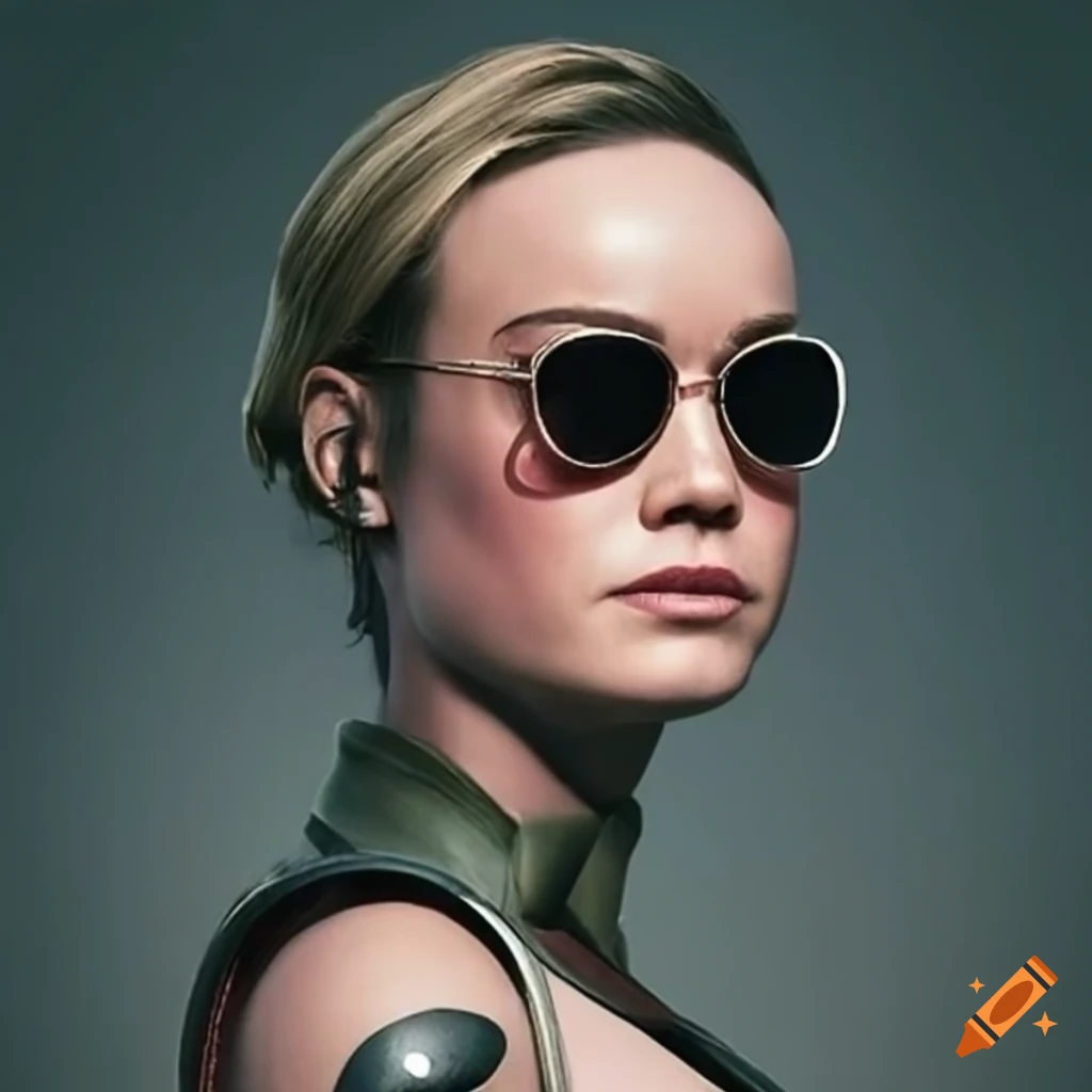 Brie Larson as a futuristic special ops soldier with sunglasses on Craiyon