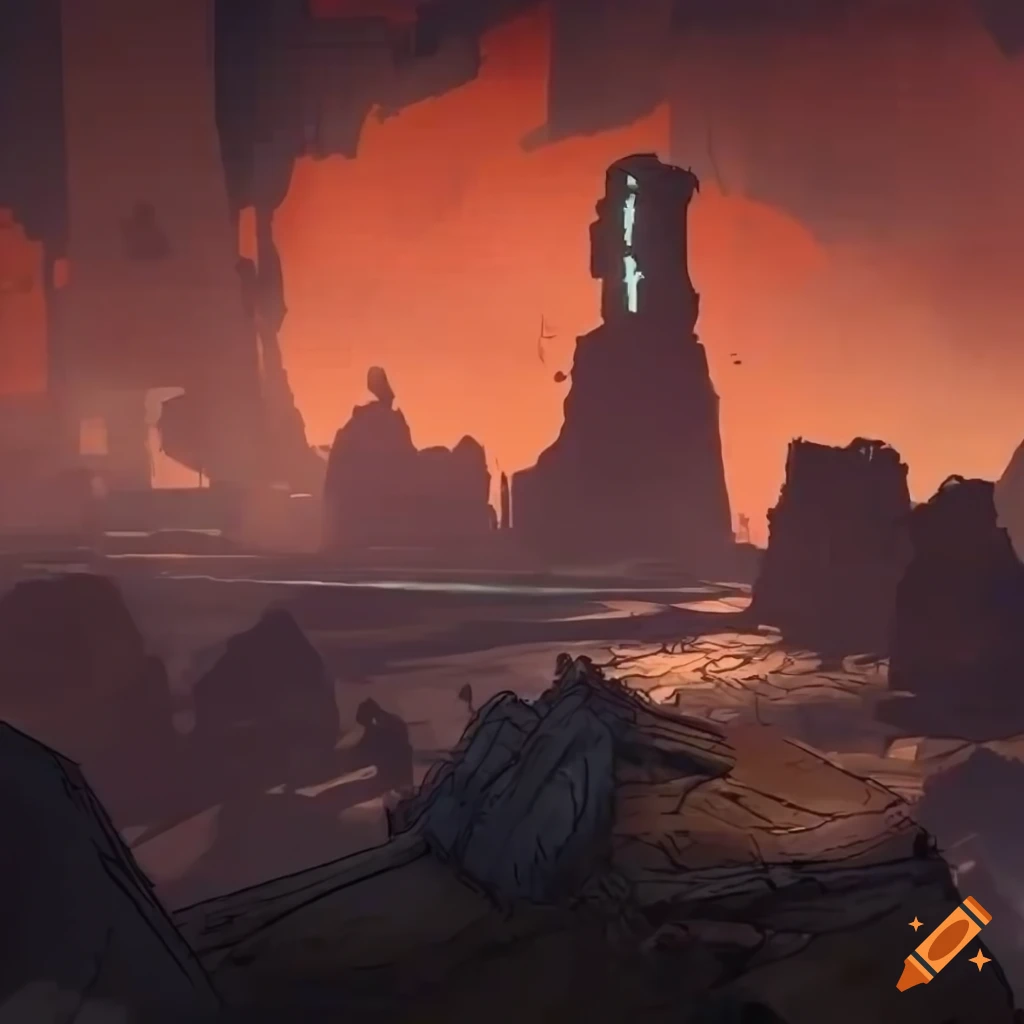 Borderlands landscape diorama with concept art of various game ...