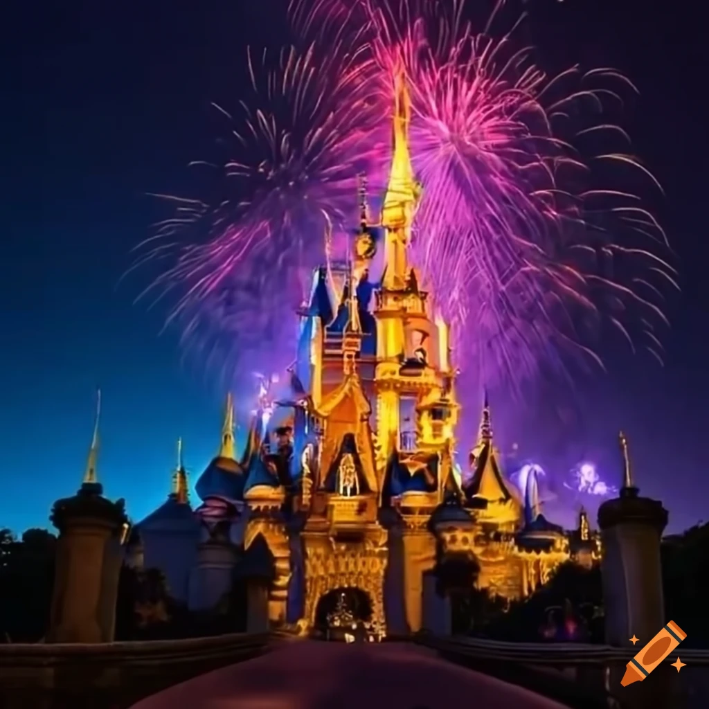 Disneyland paris castle with a coldplay concert and fireworks on Craiyon