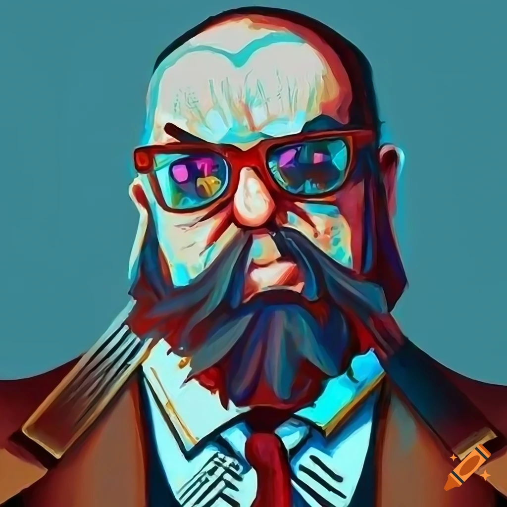 Russian dwarf Mafia boss with chunky glasses and neat beard in retro ...