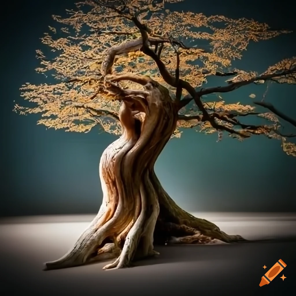 Ancient japanese banzai tree konohana swirling tree trunk and branch on ...