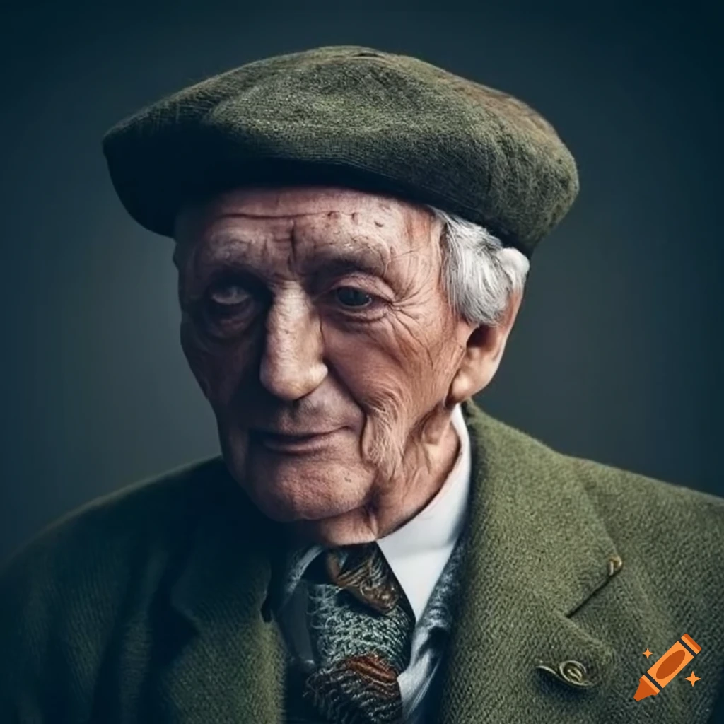 Vintage portrait of an irish grandfather in a tweed cap on Craiyon