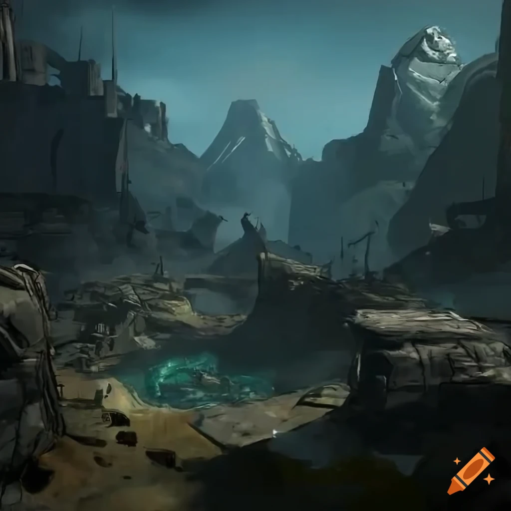 Borderlands landscape diorama concept design on Craiyon