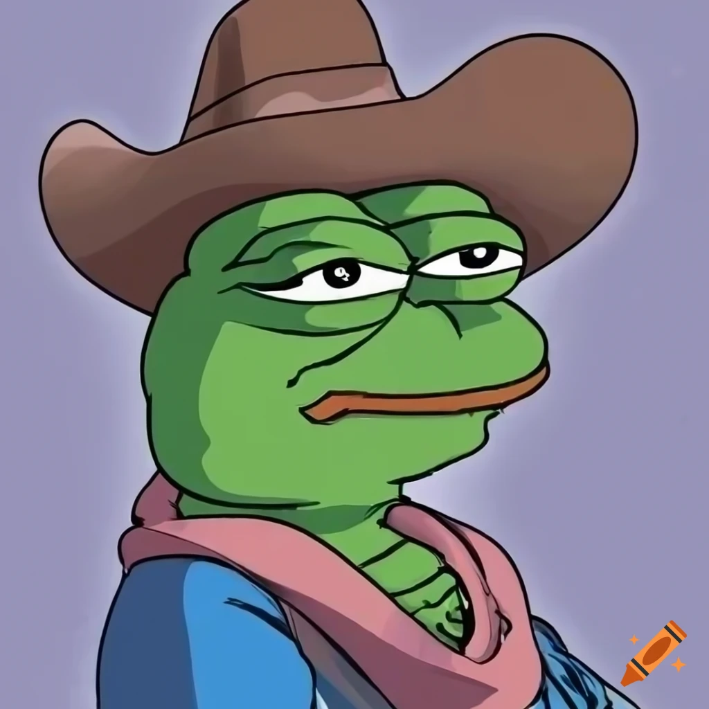 Anime-style illustration of Pepe the Frog in a cowboy hat and western ...