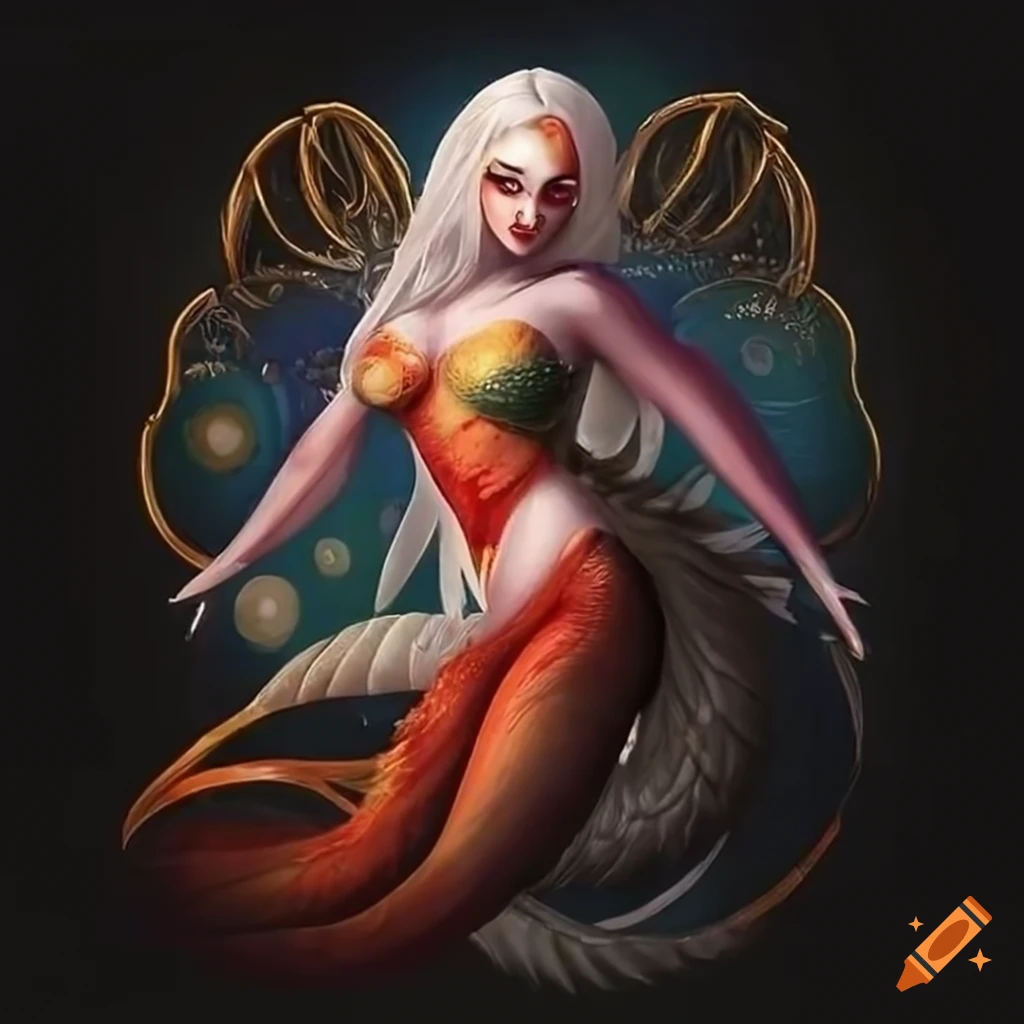 Unique elegant and graceful humanoid mythical creature with expressive eyes and long tail on Craiyon