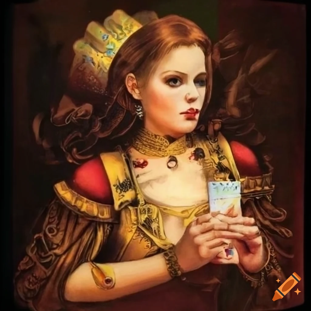 Vintage fantasy magician game card titled "The Kernel Queen" on Craiyon