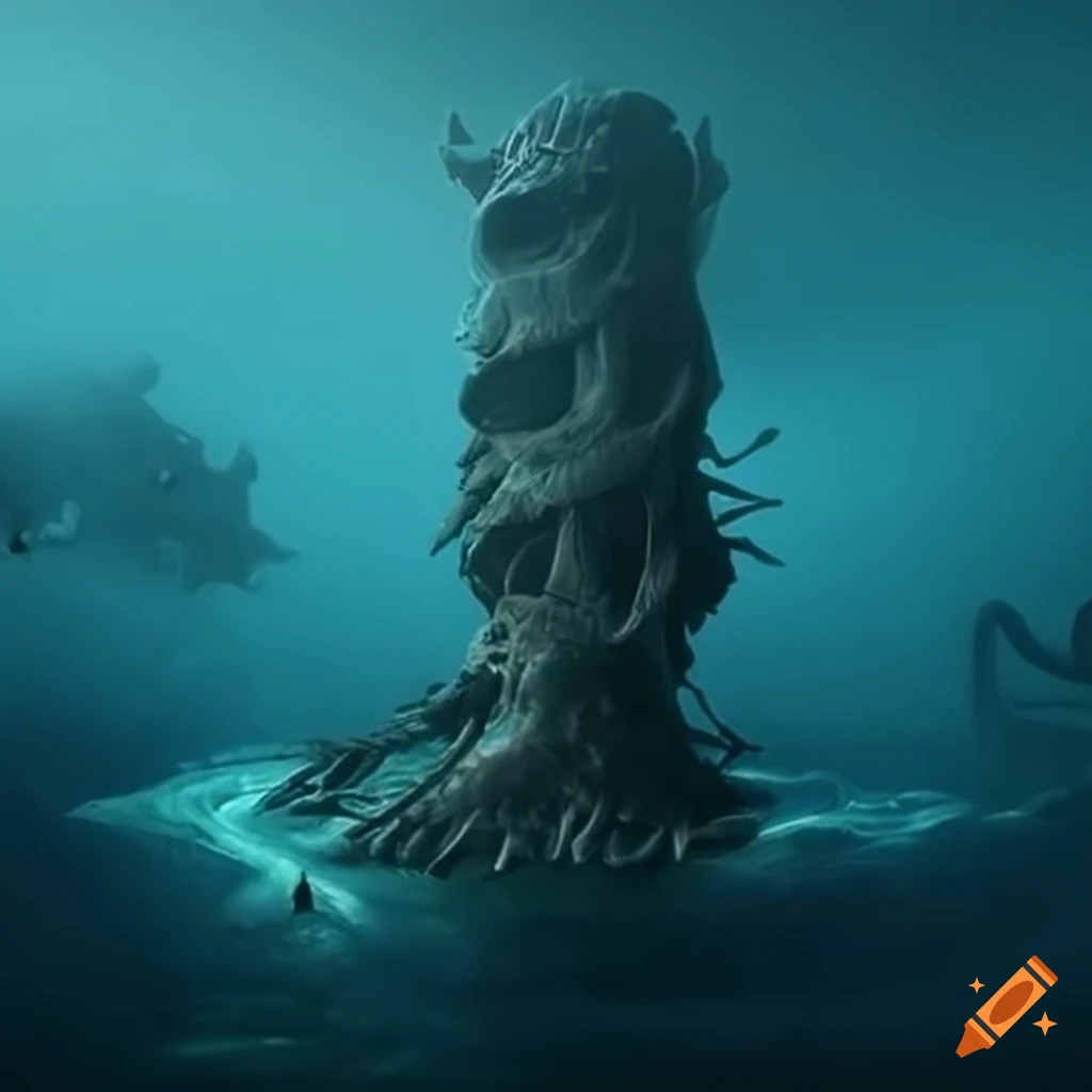 Intricate brutalist semi-aquatic architecture inspired by deep sea ...