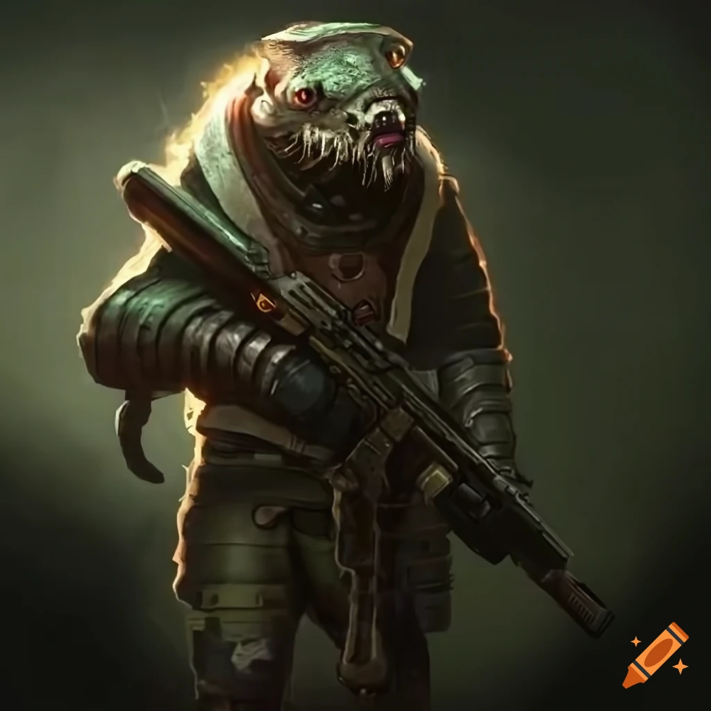 Cybernetic rat eldritch character with vision goggles and scoped rifle ...