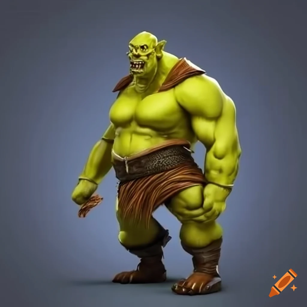 Big yellow ogre in leather armor and boots on Craiyon