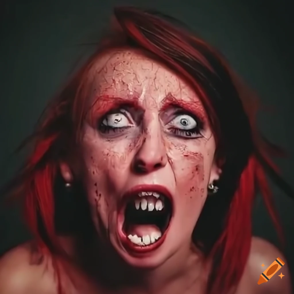 Punk girl comically mimicking facial expressions with a woods backdrop on Craiyon