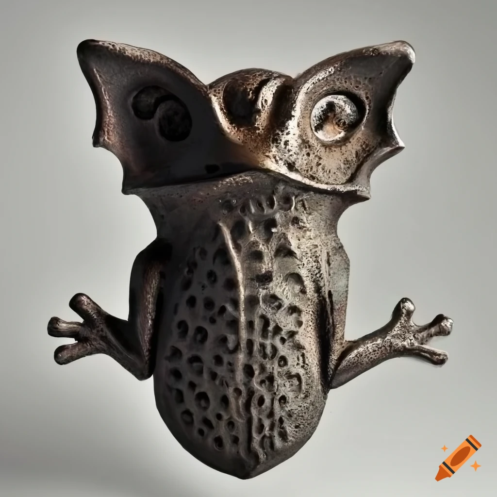 Cast Iron metalwork with frog skin and wool of bat on Craiyon