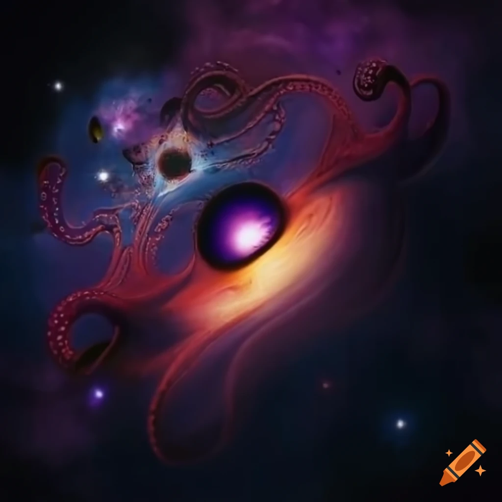 Colorful octopus in a black hole with a surrounding nebula on Craiyon
