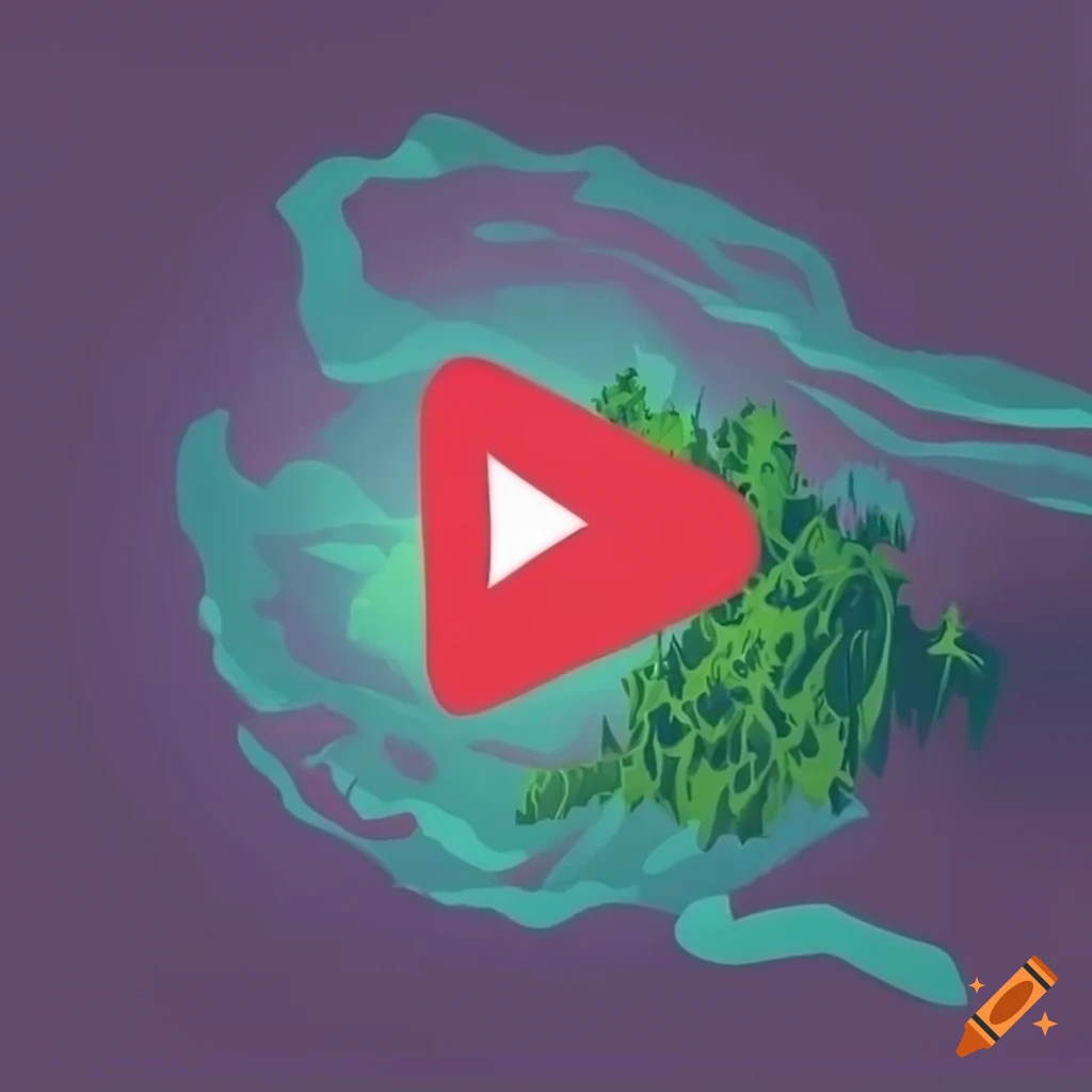 Stylized illustration of YouTube play button in mountain scenery with ...