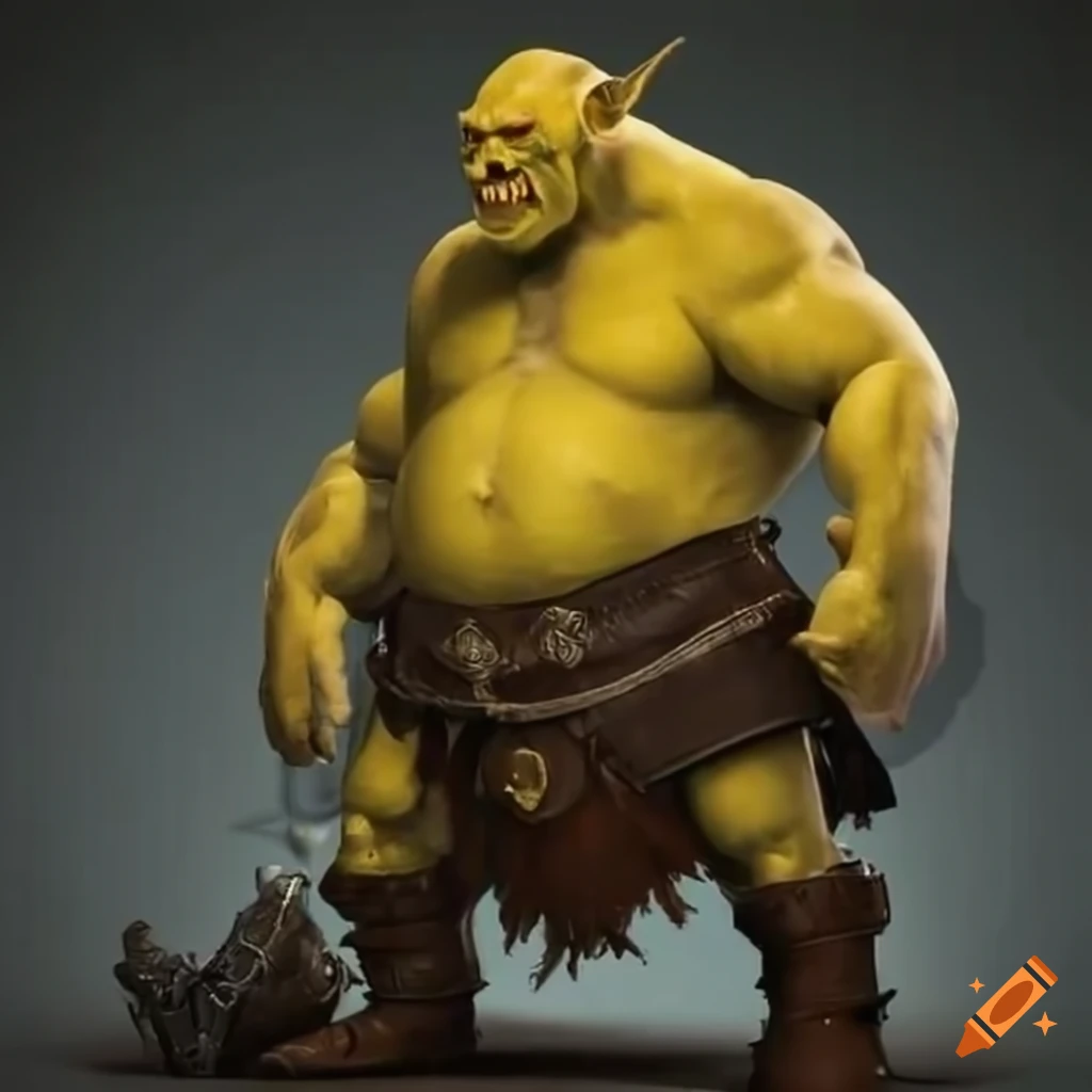 Big yellow ogre in leather armor and boots on Craiyon