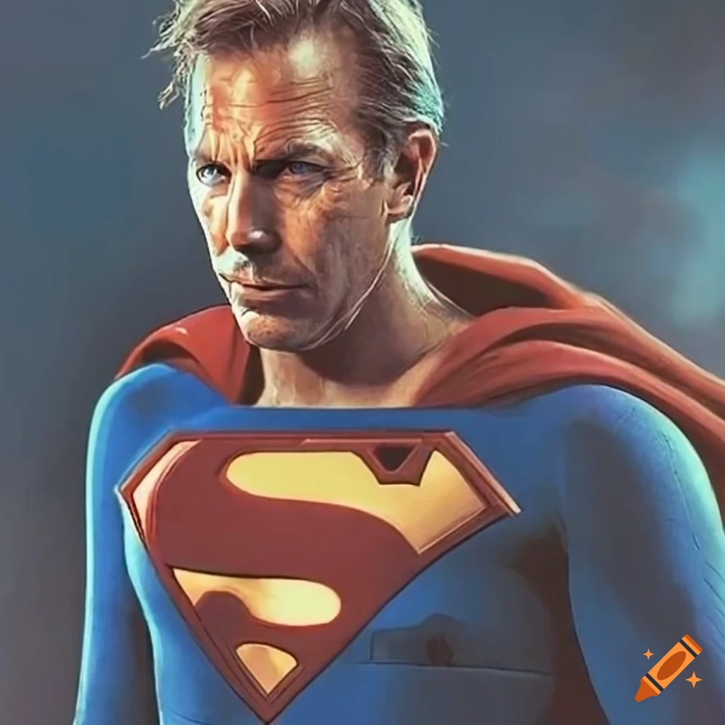 Kevin Costner portraying Superman on Craiyon