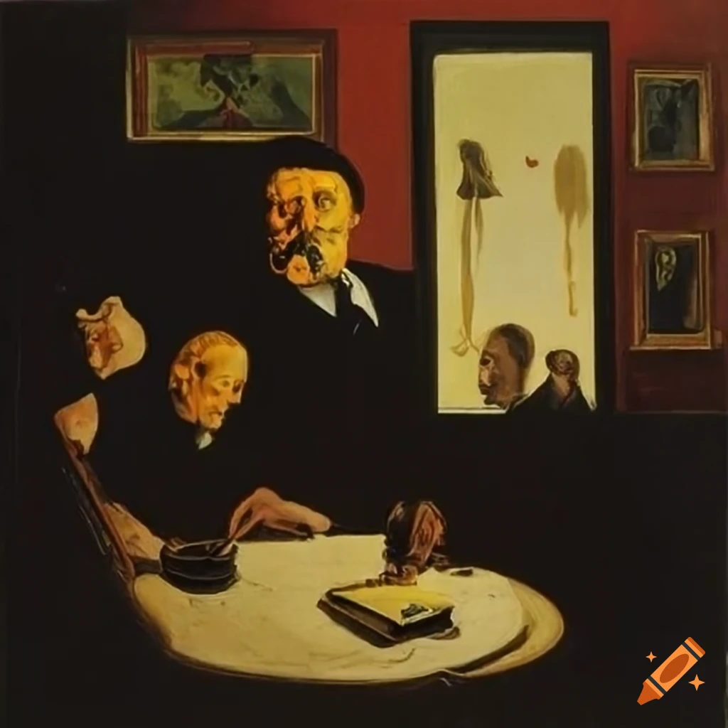 Painting inspired by felix vallotton and dali depicting cheapskates ...