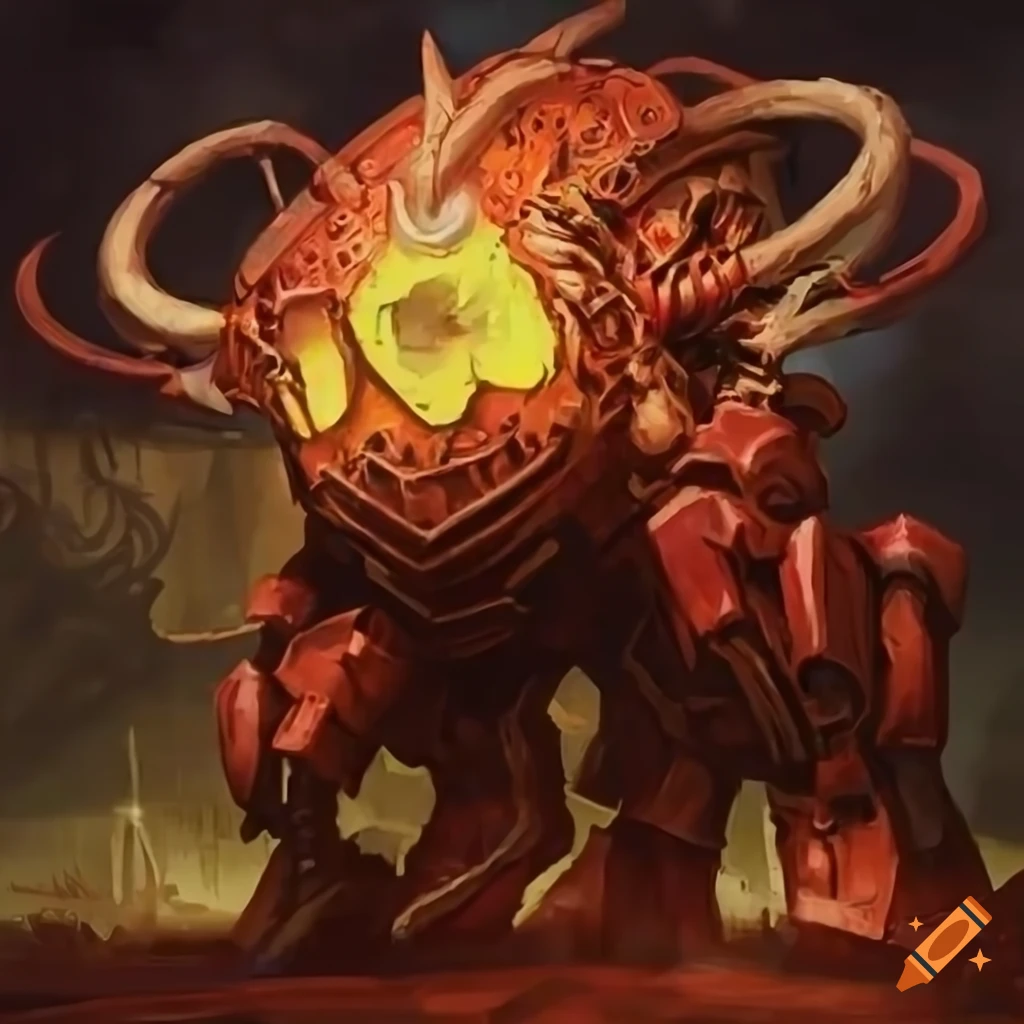 MTG art style illustration of Changed Engine red metal construct ...