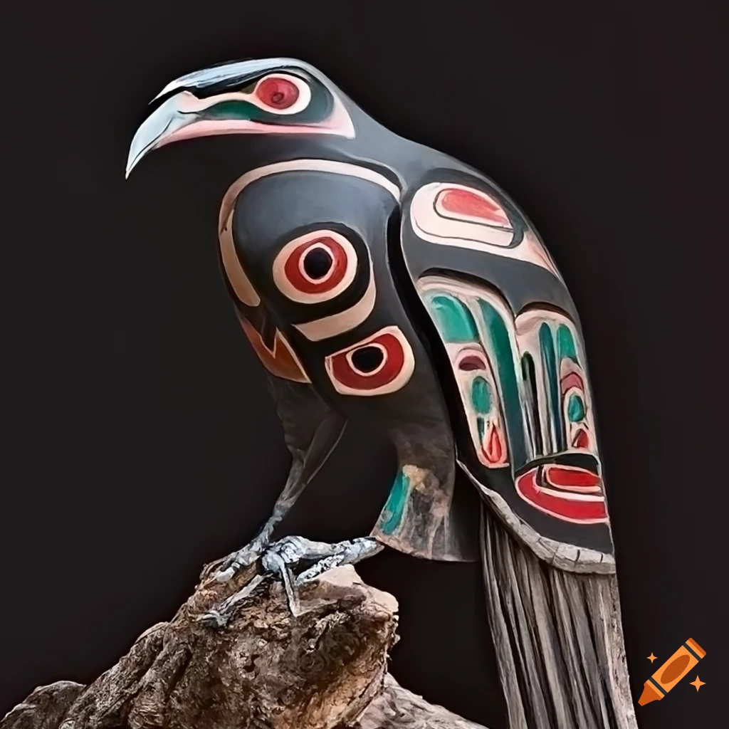 Raven with red eyes perched on a tree branch in Pacific Northwest ...