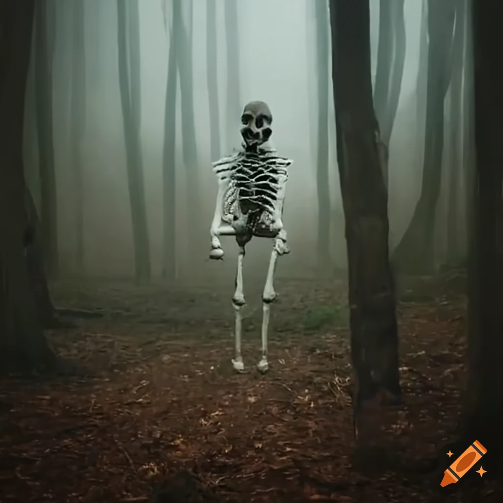 Skeleton standing in a mysterious forest setting on Craiyon