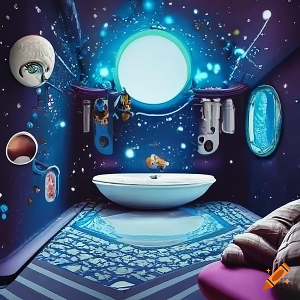 Space-themed bathroom decor on Craiyon