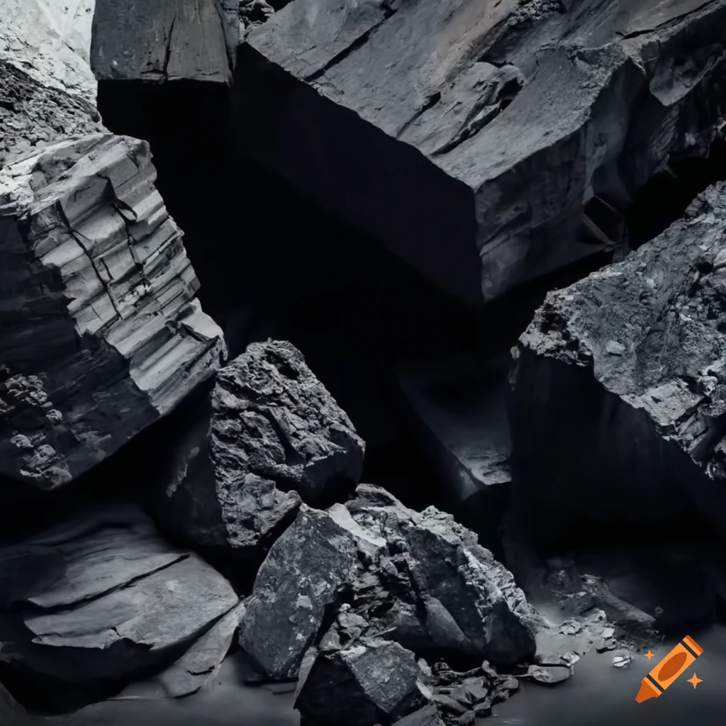 Quarry for black stone extraction with special machines on Craiyon