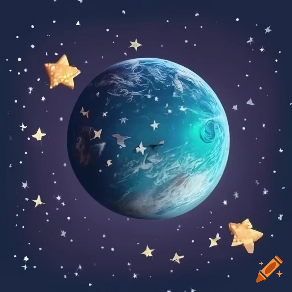 Star patterns, planets, and ships with sgraffito technique on Craiyon