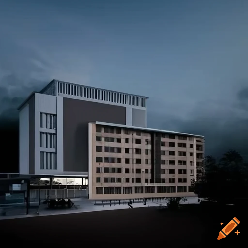 3D render of a modern technical and vocational university in Gilan city ...