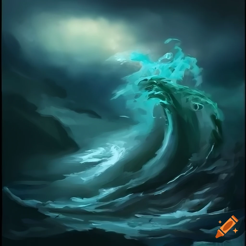 Angry stormy ocean in fantasy art style on Craiyon