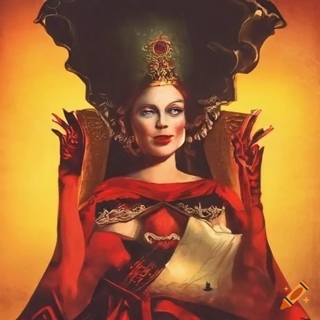 Vintage fantasy magician game card titled "The Kernel Queen" on Craiyon