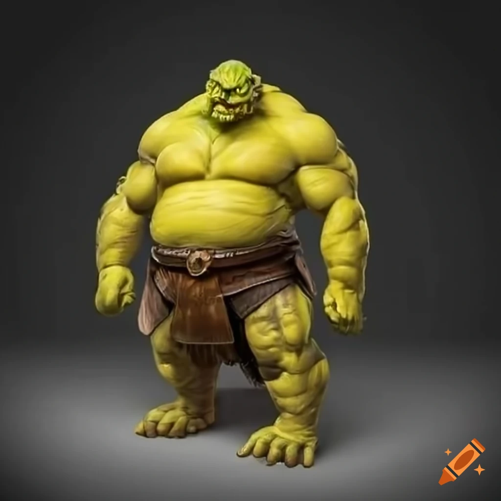 Big yellow ogre in leather armor and boots on Craiyon