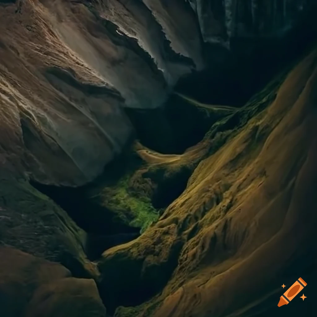 Top-down aerial view of a chasm on Craiyon