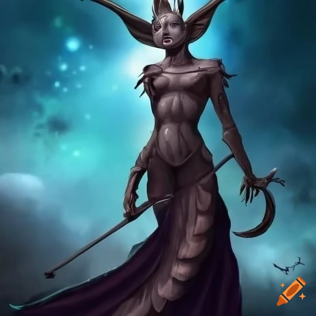 Elegant and graceful humanoid mythical creature with expressive eyes and long tail on Craiyon