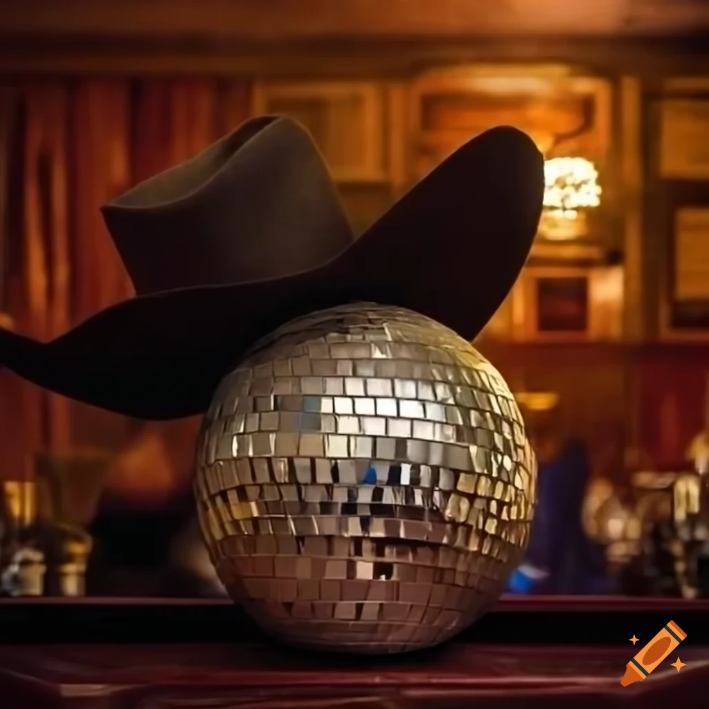 Disco ball with a cowboy hat in a western saloon on Craiyon