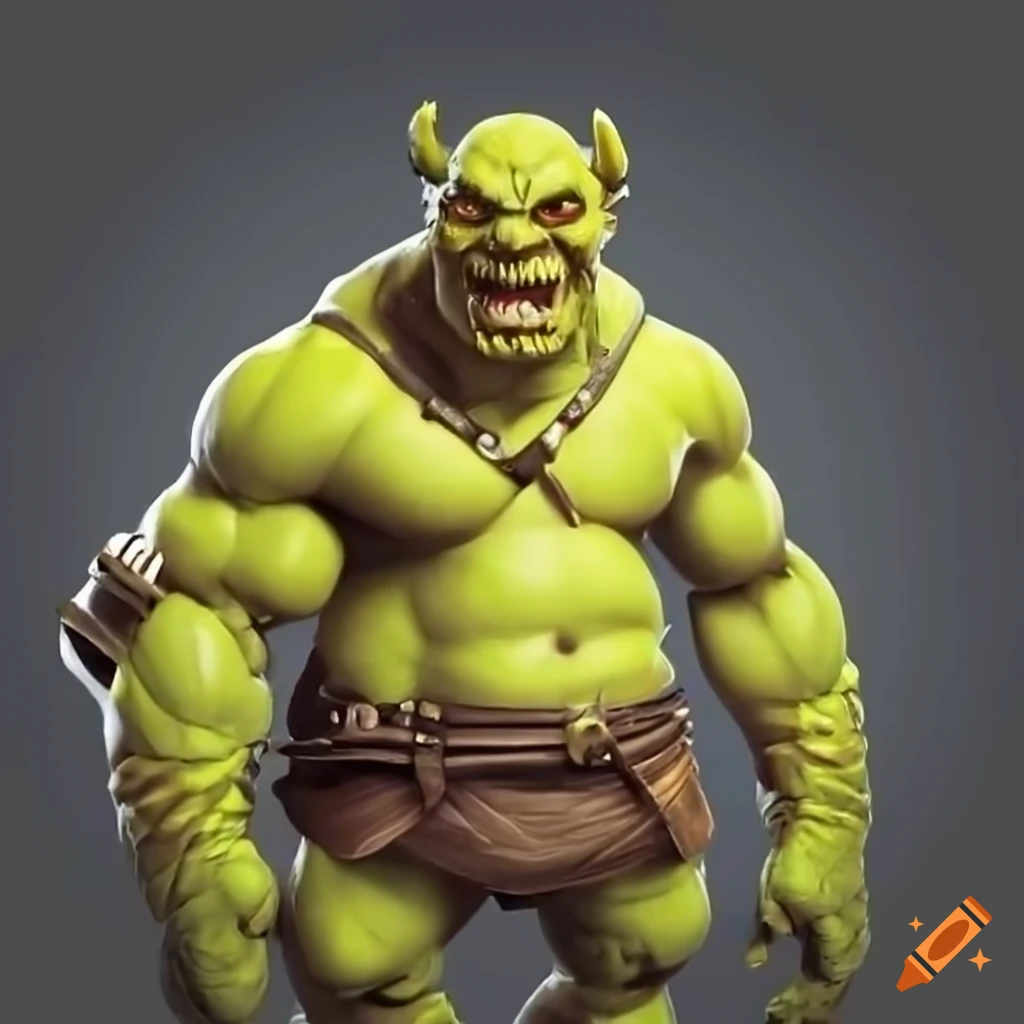 Smiling big yellow ogre in leather armor on Craiyon