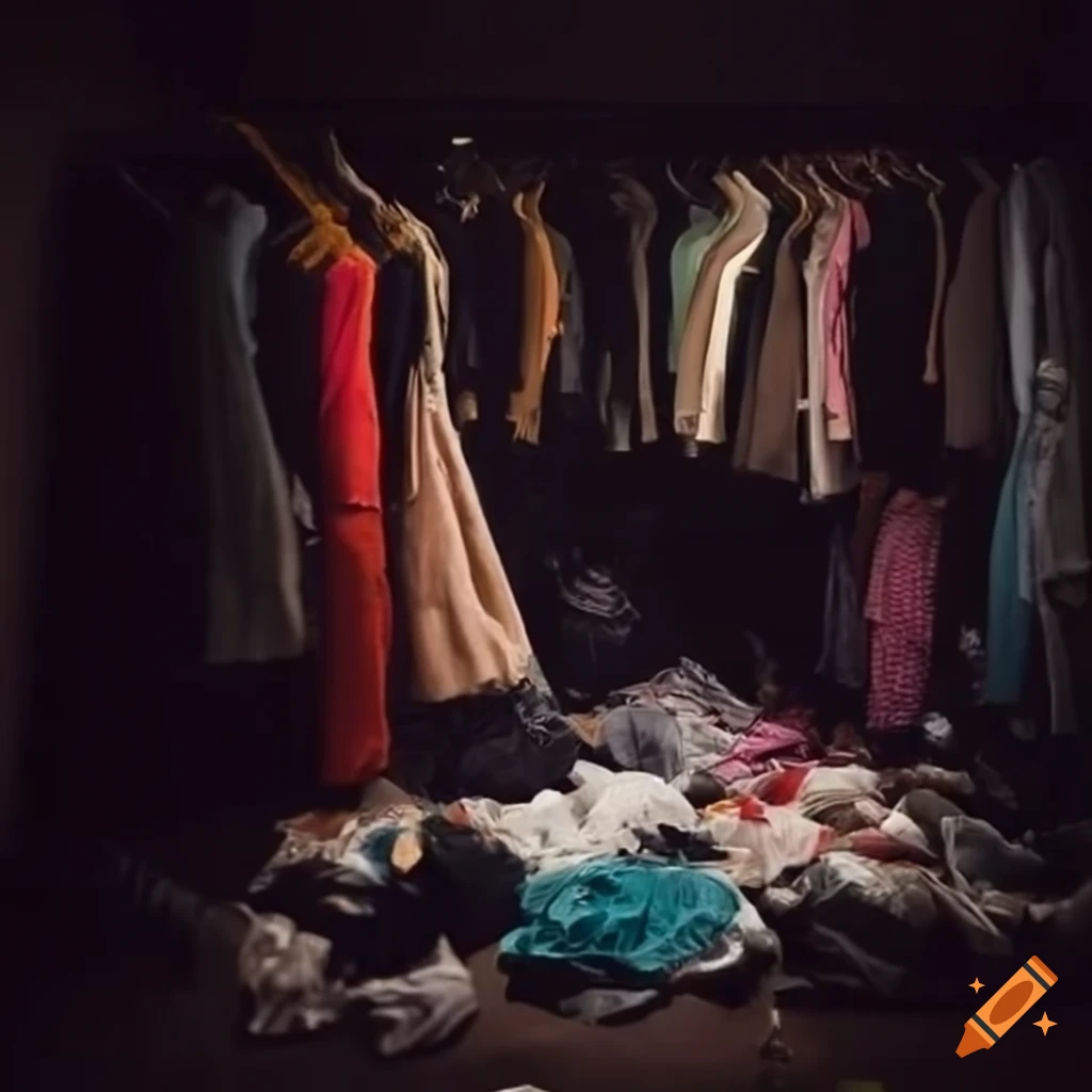 Messy wardrobe full of women's clothing on Craiyon