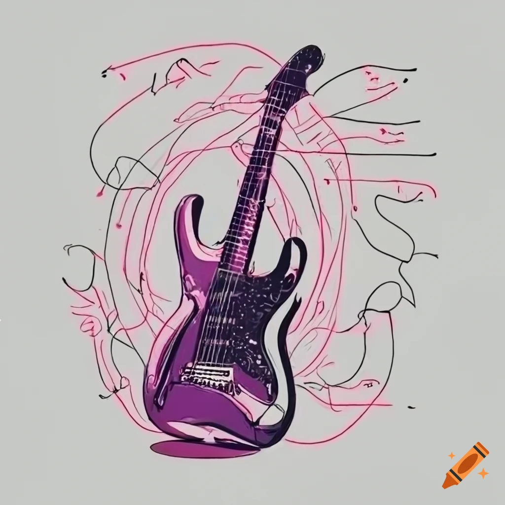 Line drawing of a guitarist playing an electric guitar on Craiyon