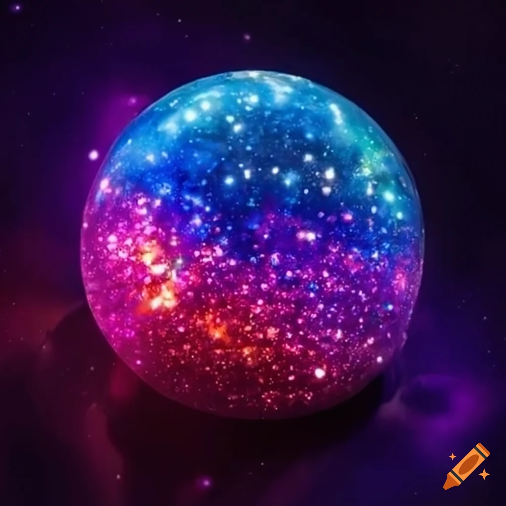 Cosmic ball of slime with shimmering crystals on Craiyon