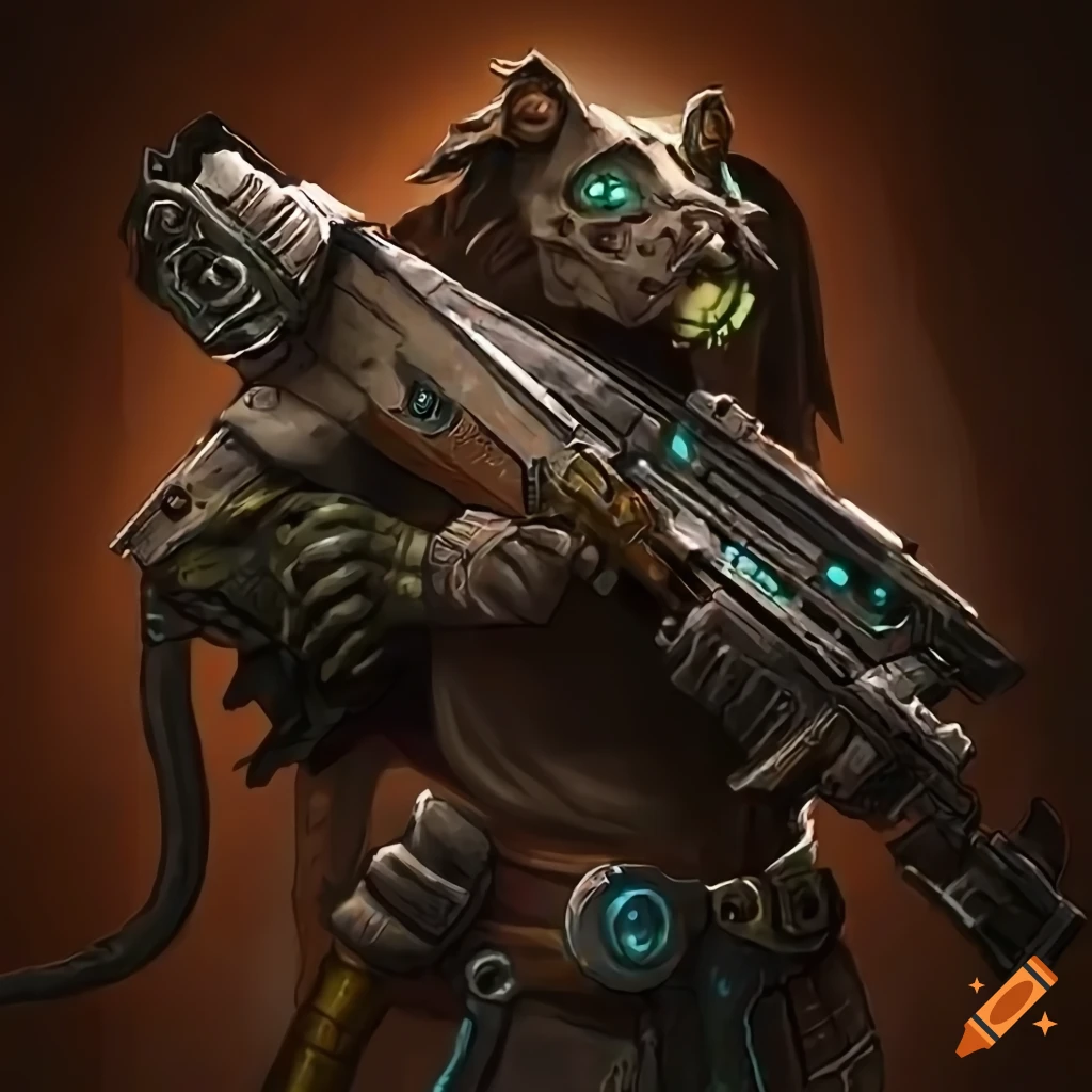 Feudal Cybernetic rat eldritch character with vision goggles and scoped ...