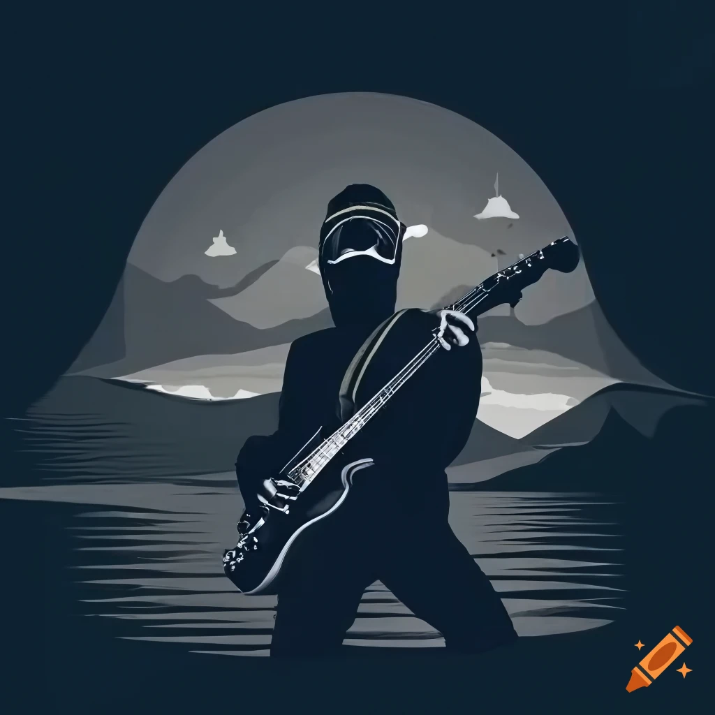 Masked rock band performing in front of lake and mountains from a ...