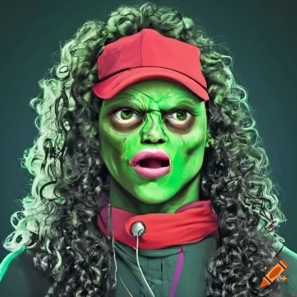 Green alien man with unique features and a red cap on Craiyon