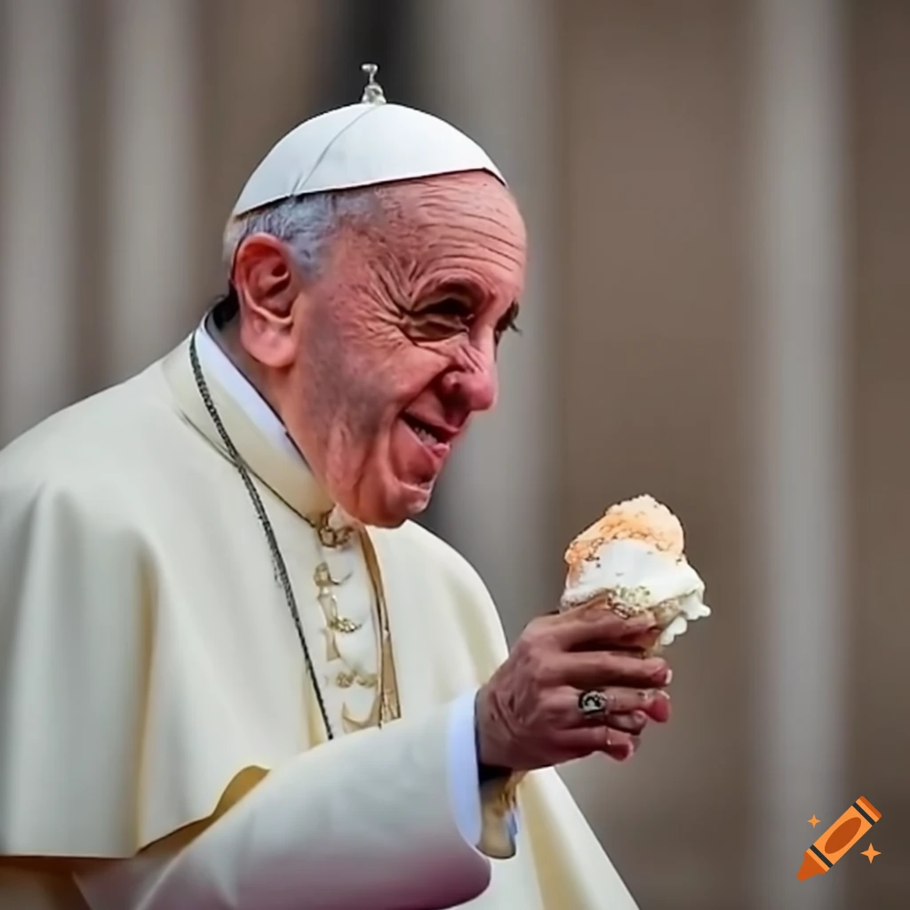 Pope Francis enjoying an ice cream at St. Peter's Square on Craiyon