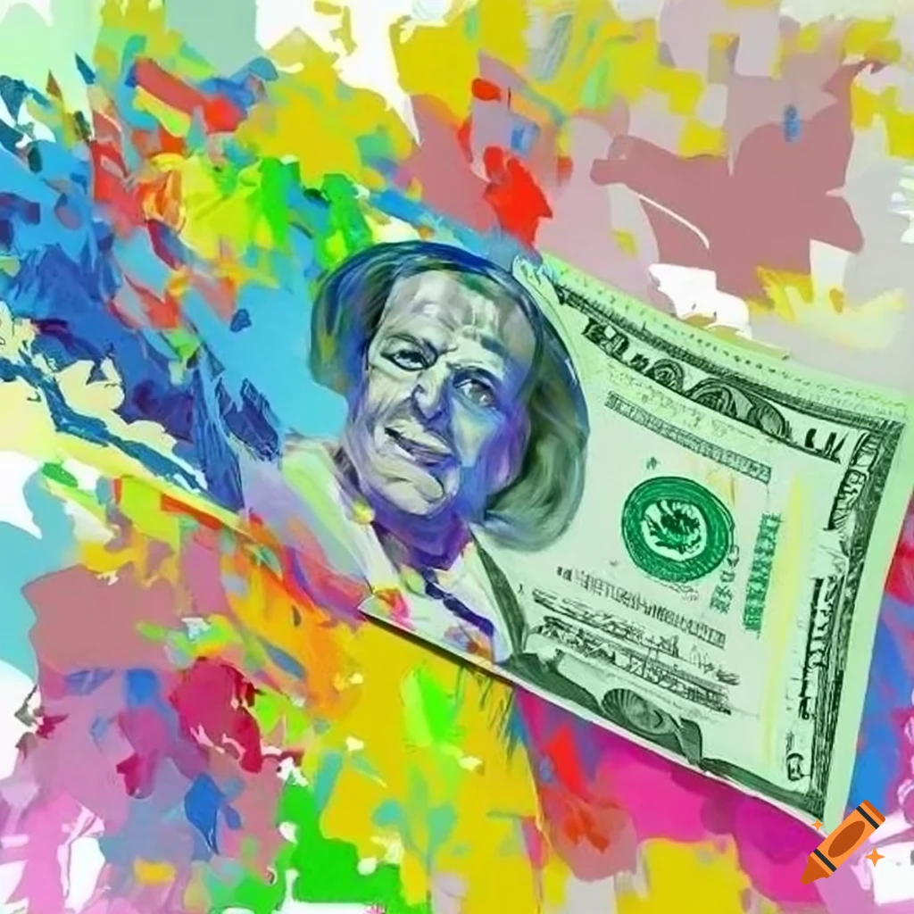 Artistic interpretation of a dollar bill in Leroy Neiman style on Craiyon