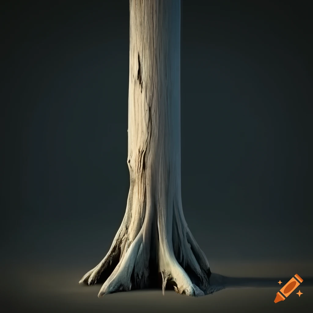 Photorealistic dead tree with long straight trunk in darkness on Craiyon