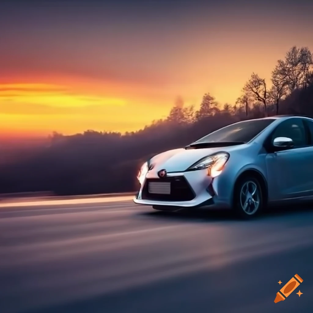 Elegant Toyota Aqua GS car driving on a curvy road during a stunning ...
