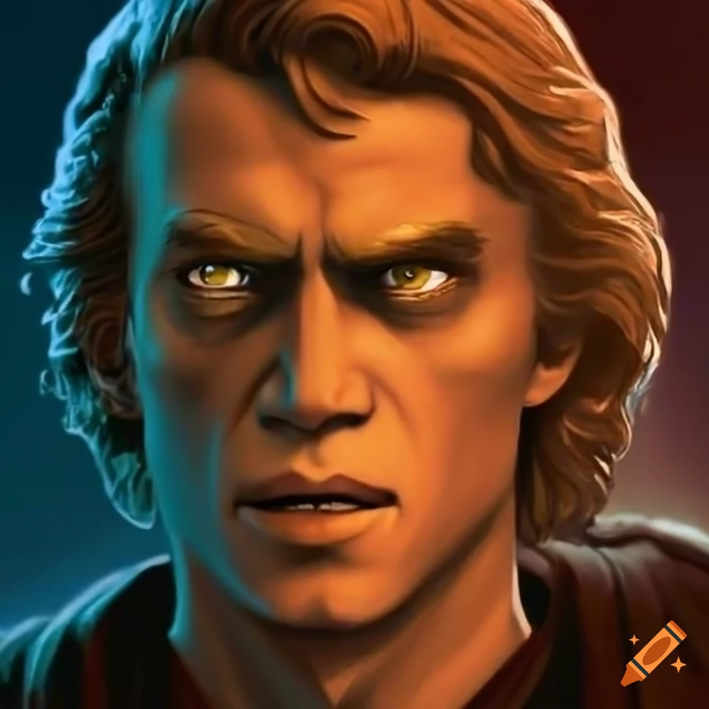 Close-up of anakin skywalker's face with yellow eyes on Craiyon