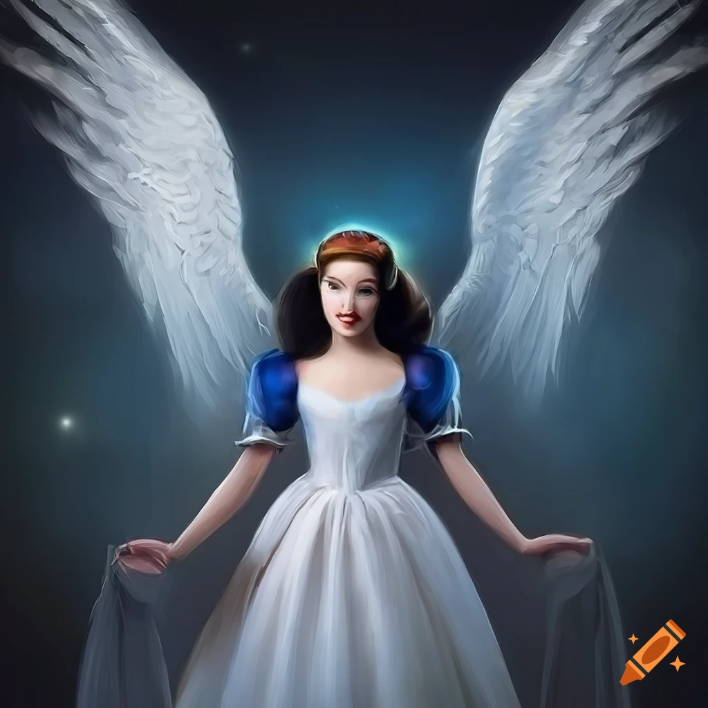 Portrait of a beautiful angel in a surreal space landscape on Craiyon