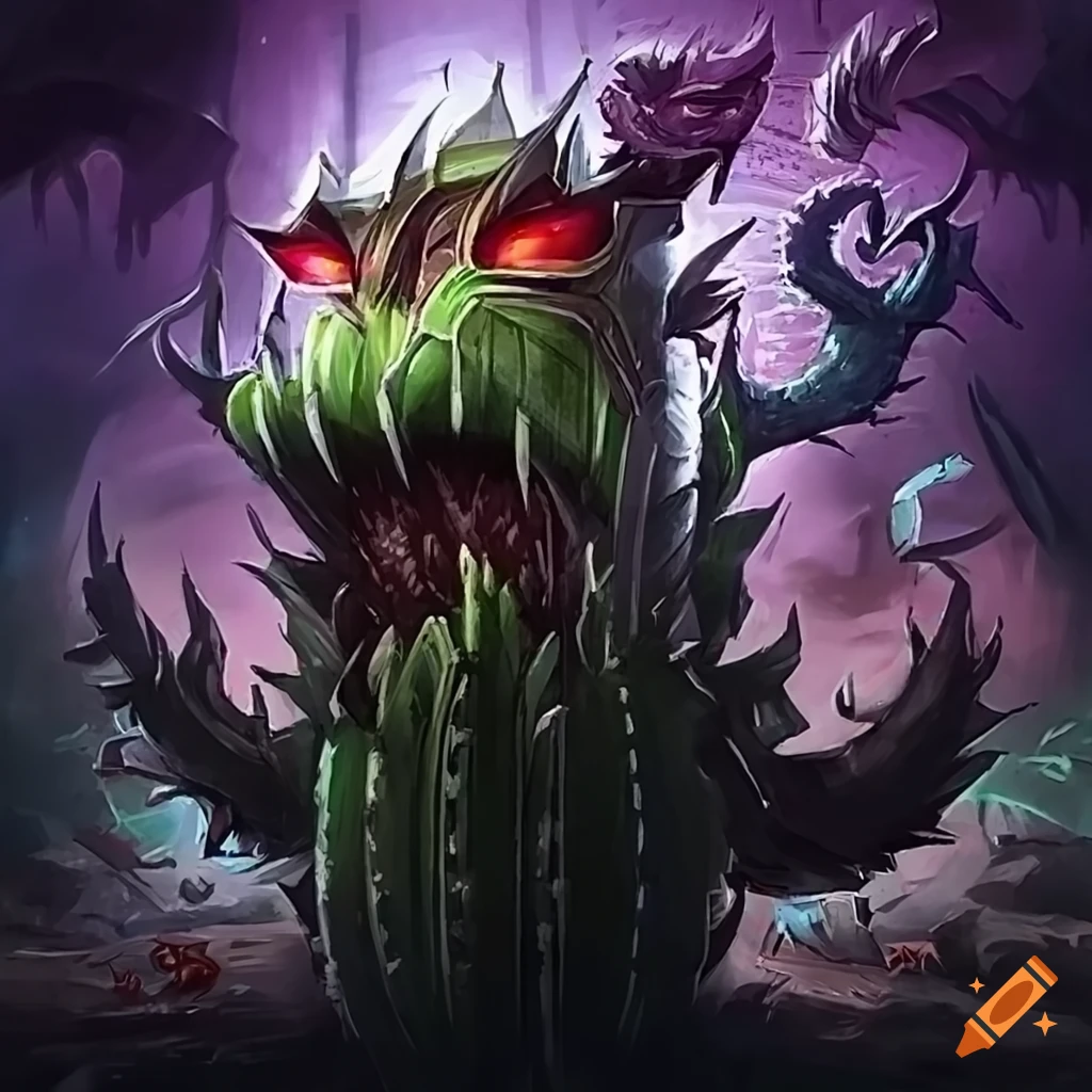 Cactus monster with sharp teeth in dark fantasy setting by greg rutkowski on Craiyon