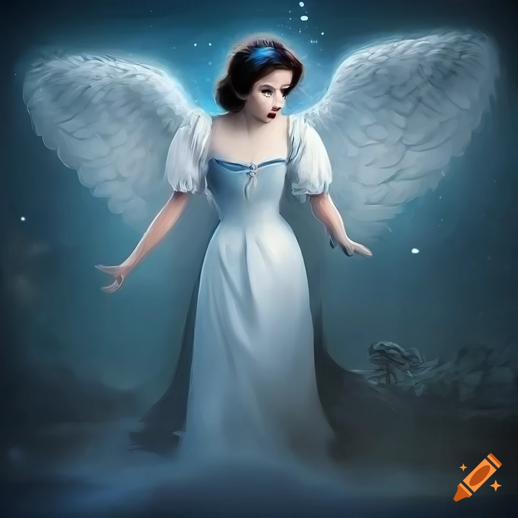 Portrait of a beautiful angel in a surreal space landscape on Craiyon