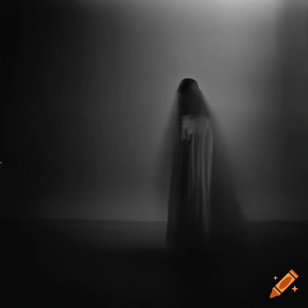 Black and white 1950s style photo of a soul floating in empty space on Craiyon